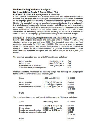 Variance Analysis 10 Examples Format Pdf Tips