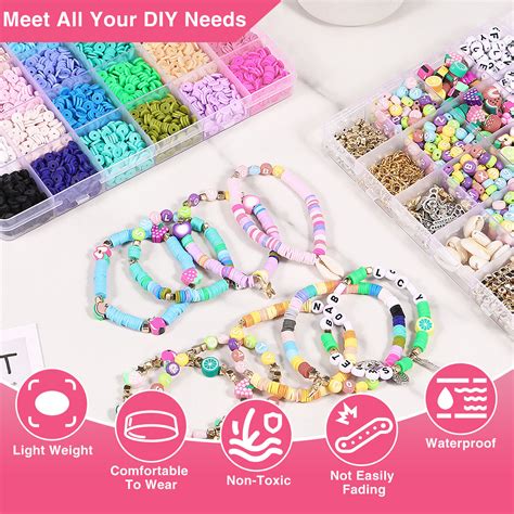 7403pcs Clay Beads Bracelet Making Kit 24 Colors Flat Crafts Round Clay