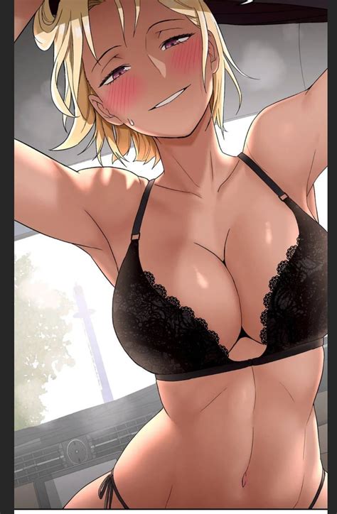 rule 34 armpits big breasts black bra black panties blonde hair blush