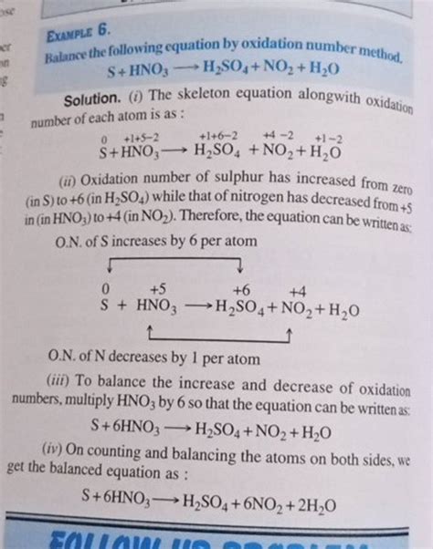 Example 6 Balance The Following Equation By Oxidation Number Method S H