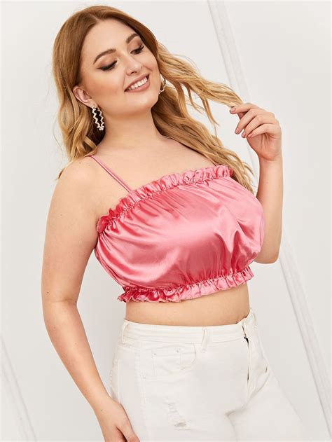 Plus Satin Frill Trim Cami Top Plus Size Tank Tops Cami Tops Plus