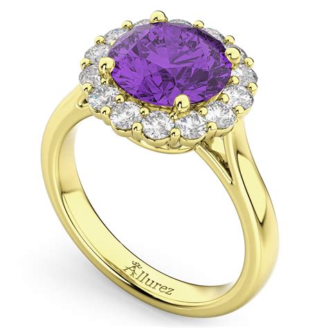 Halo Round Amethyst And Diamond Engagement Ring 14k Yellow Gold 3 26ct