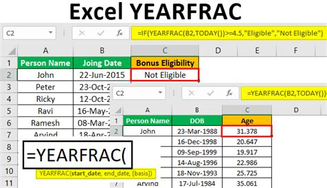 how to use yearfrac function in excel with examples