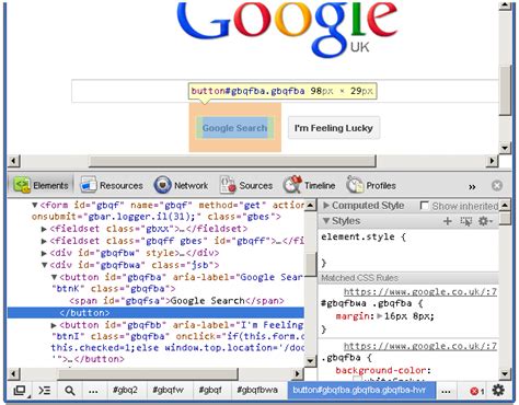 chrome dev tools markup and style