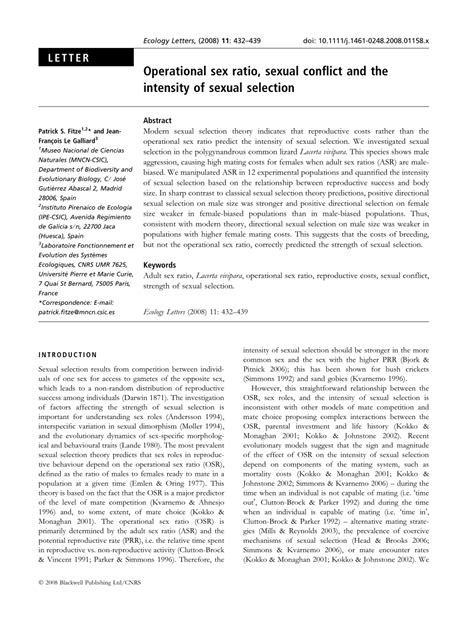 pdf operational sex ratio sexual conflict and the intensity of