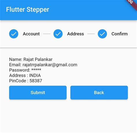 how to create multi step form flutter stepper widget