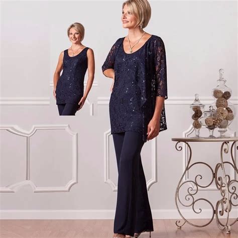 Plus Size Cheap Navy Blue Sequin Mother Of The Bride Pant Suits 2016