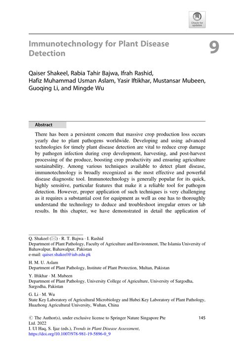 Pdf Immunotechnology For Plant Disease Detection