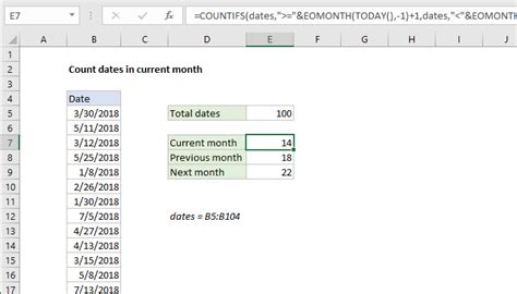 excel formula count dates in current month exceljet