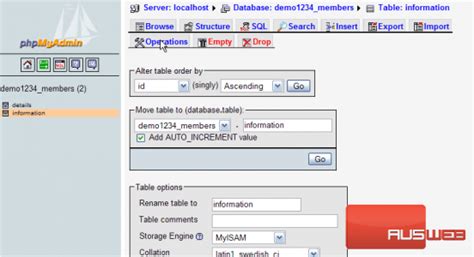 rename database tables with phpmyadmin web24