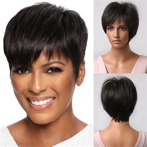 Allbell Short Pixie Cut Wigs For Women Layered Black Wigs