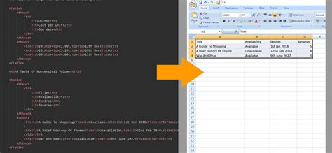 convert html table to excel using php