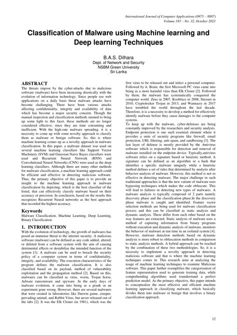 Pdf Classification Of Malware Using Machine Learning And Deep