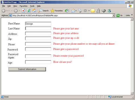 creating a page that employs validation controls asp