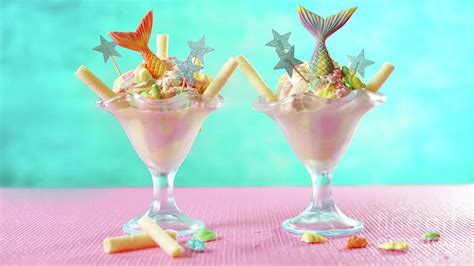 Mermaid Sea Theme Rainbow Ice Cream Sundaes On Bright Colorful