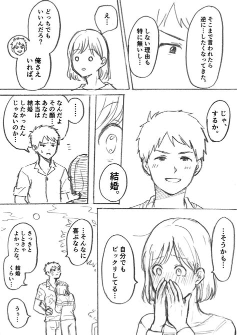「⚠️湯神くんには友達がいない・二次創作⚠️ 10年以上付き合ってるけど、全然結婚の話が出ない湯神裕二と綿貫ちひろ。全4p」三角の漫画