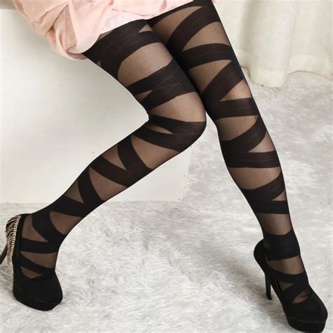 1 Pc Women Sexy Ripped Cut Out Bandage Ultra Thin Tights Elastic Slim