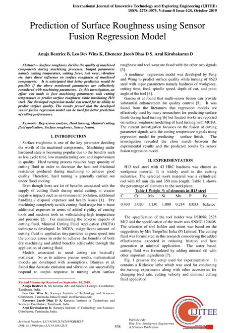 Pdf Prediction Of Surface Roughness Using Sensor Fusion Regression Model