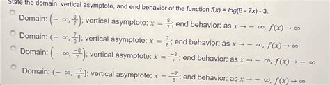 Solved State The Domain Vertical Asymptote And End
