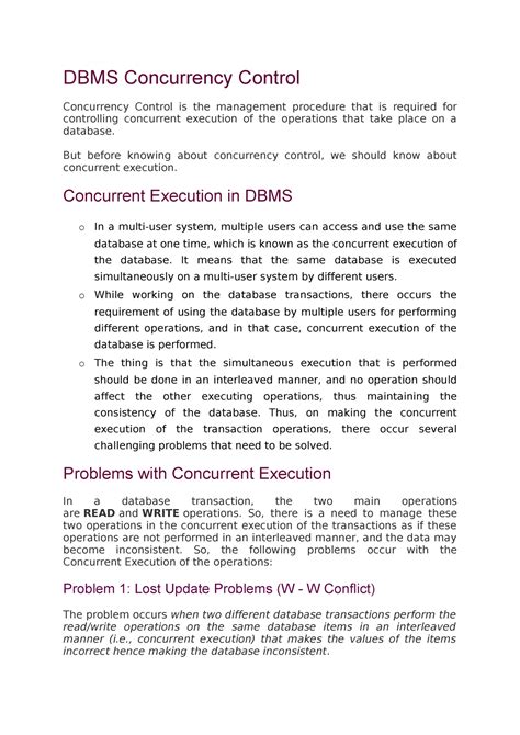 3dbms Concurrency Control Dbms Concurrency Control Concurrency