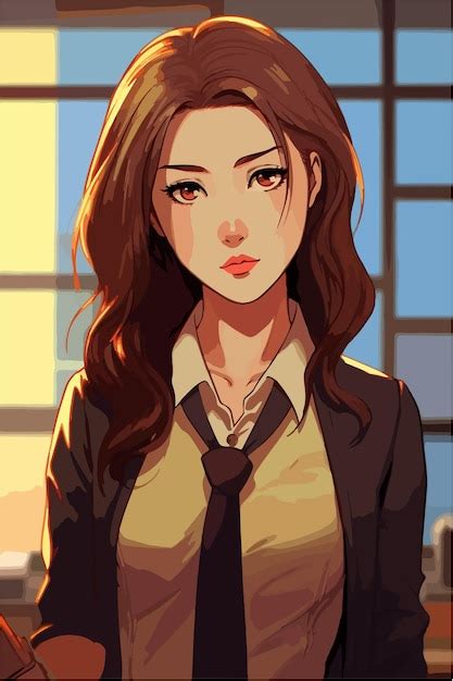 Un Dessin Animé Dune Femme Aux Longs Cheveux Bruns Et Une Veste Noire