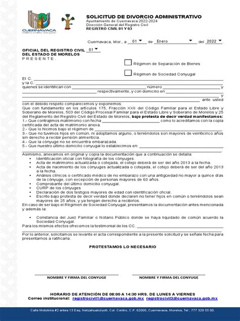 Solicitud De Divorcio Administrativo 1 Pdf Divorcio Esposa