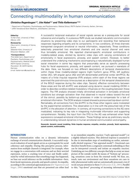 Pdf Connecting Multimodality In Human Communication