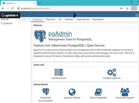 pgadmin 4 installation steps on centos 7 pgadmin home page