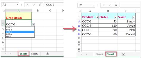 how to filter data from drop down list selection in excel