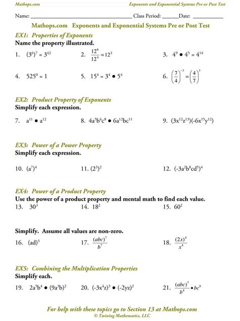 Exponential Functions Worksheet With Answers