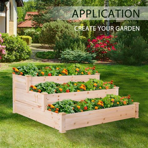 3 Tier Wooden Raised Elevated Garden Bed Planter Box Kit Flower