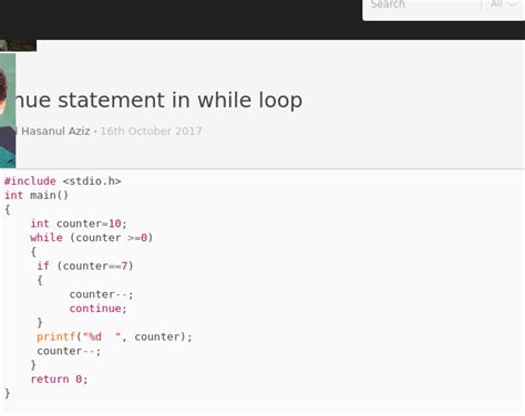 continue statement in while loop codepad