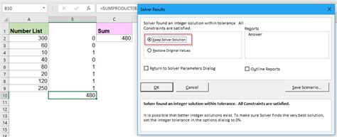 how to find all combinations that equal a given sum in excel