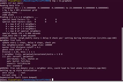 segmentation fault core dumped with basic simulation lammps general