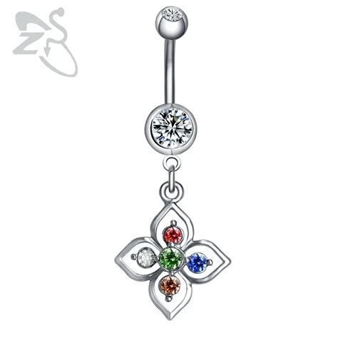 Crystal Dangle Navel Piercing Flower Stainless Steel Jewelry Exquisite