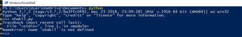 nameerror name is not defined in powershell of python