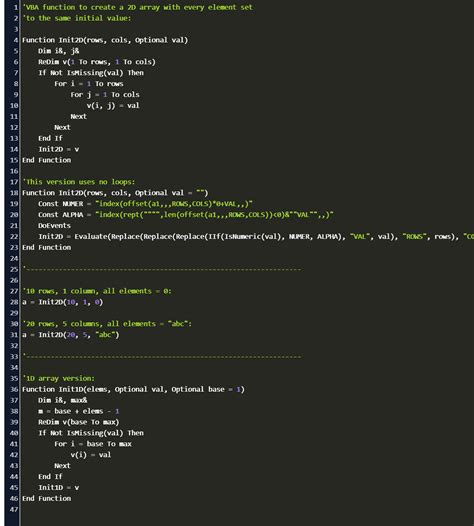 vba excel initialize entire array without looping code