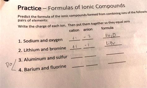Solved Practice Formulas Of Ionic Compounds Formed From Combining Ions
