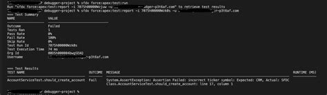 vs code command sfdx run apex tests resulted in an error command