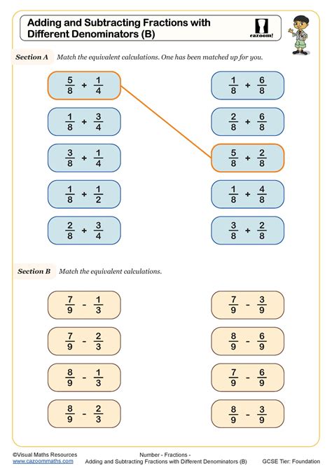 Adding And Subtracting Fractions With Different Denominators B