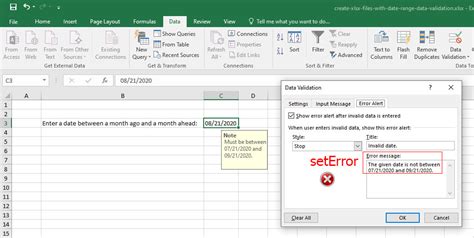 create xlsx files with date range data validation