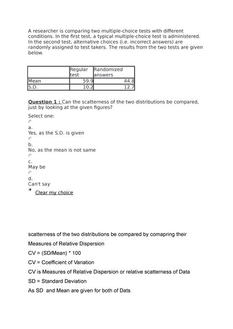 Standard Deviation Calculation A Researcher Is Comparing Two Multiple