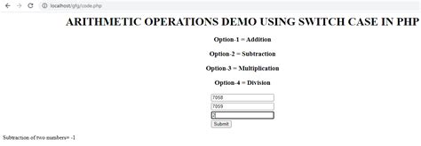 how to perform arithmetic operation using switch case in