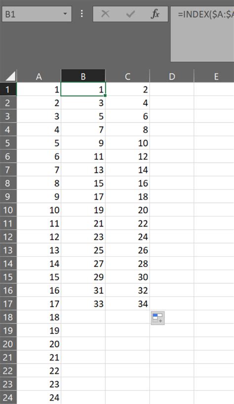 excel split one column into two columns based on the row is odd or