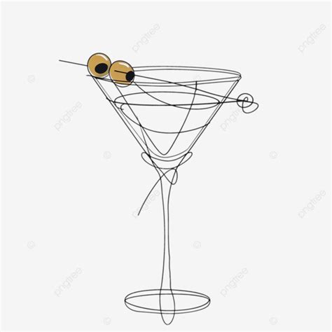 Continuous One Line Drawing Martini With Olives Continuous Martini