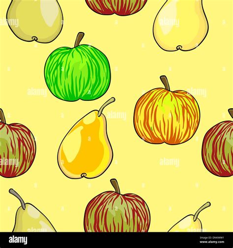 Seamless Fruit Pattern Apples And Pears Vector Illustration Stock