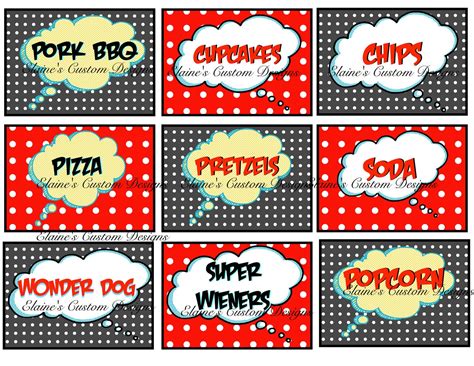 comic superhero food labels printable diy by cutieville on etsy