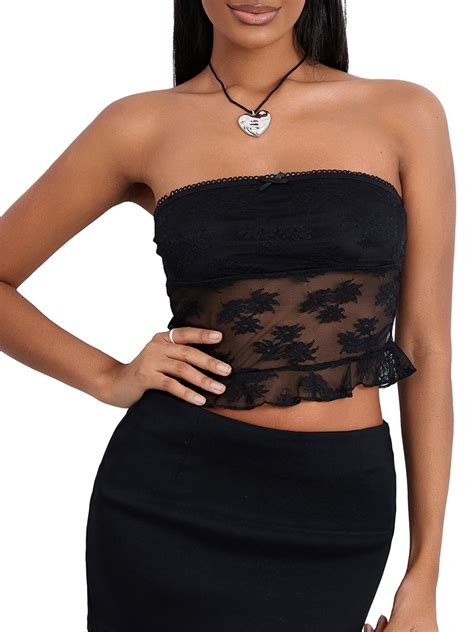 Hirigin Womens Sexy Sheer Mesh Tube Top Strapless Bandeau Tops See