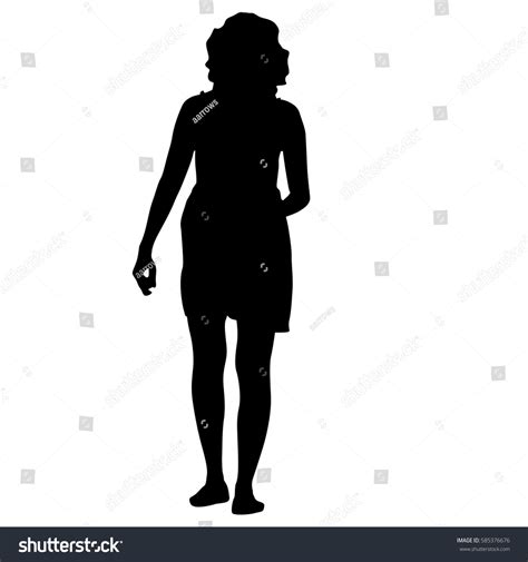 Vektor Stok Black Silhouette Woman Standing People On Tanpa Royalti
