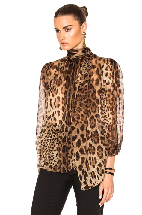 Dolce And Gabbana Chiffon Leopard Print Blouse In Natural Fwrd